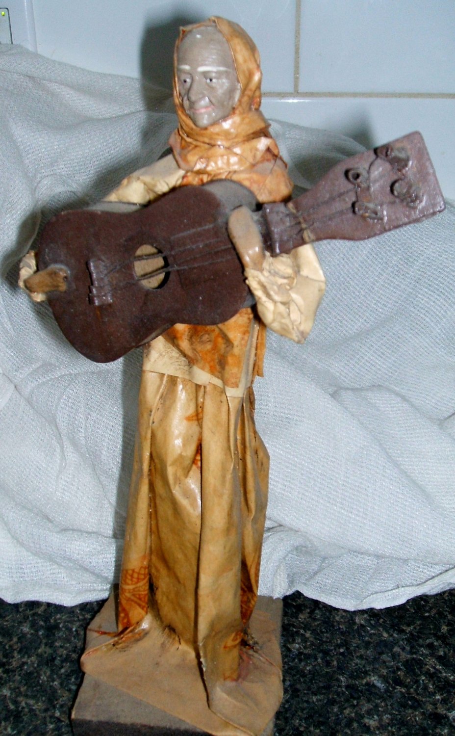 Mexican Paper Mache Sculpture Woman with Guitar