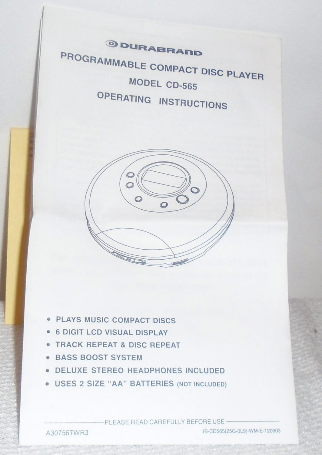Durabrand Programmable CD -565 Manual & Operating Instructions