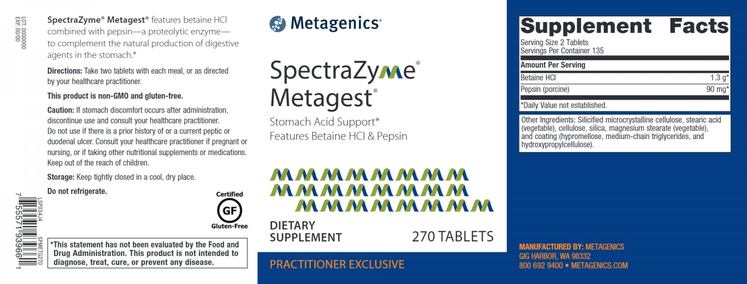 Metagenics SpectraZyme Metagest 270 Tablets - 14 B Day Ship