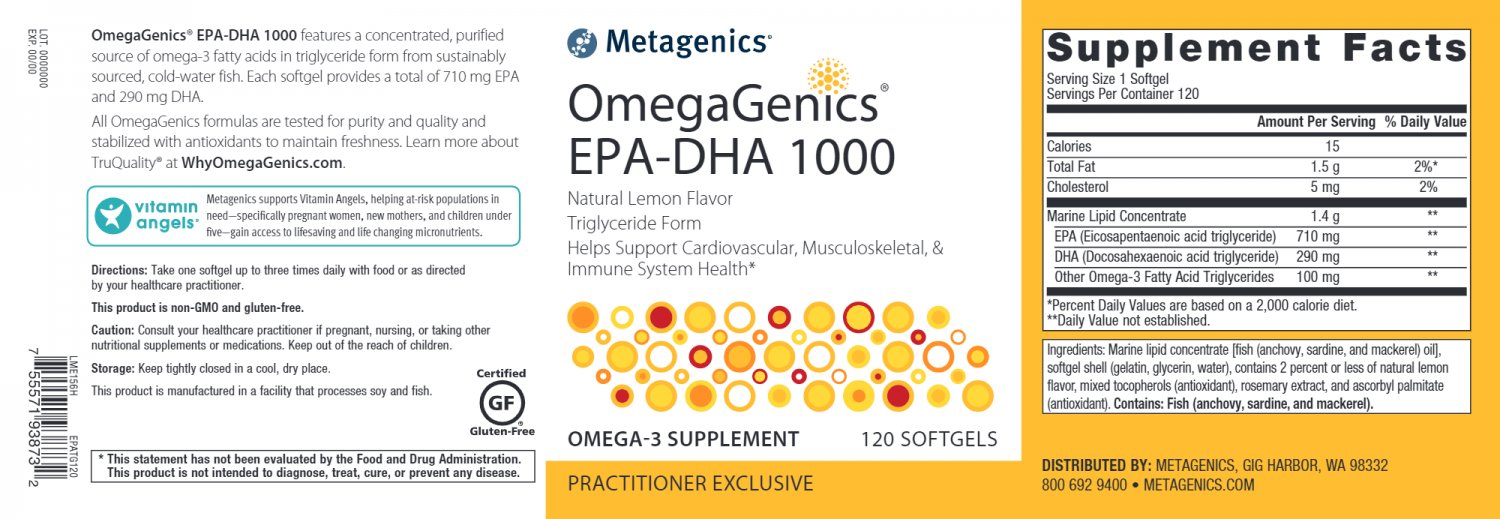 Metagenics OmegaGenics EPA-DHA 1000 120 Softgels - 14 B Day Ship