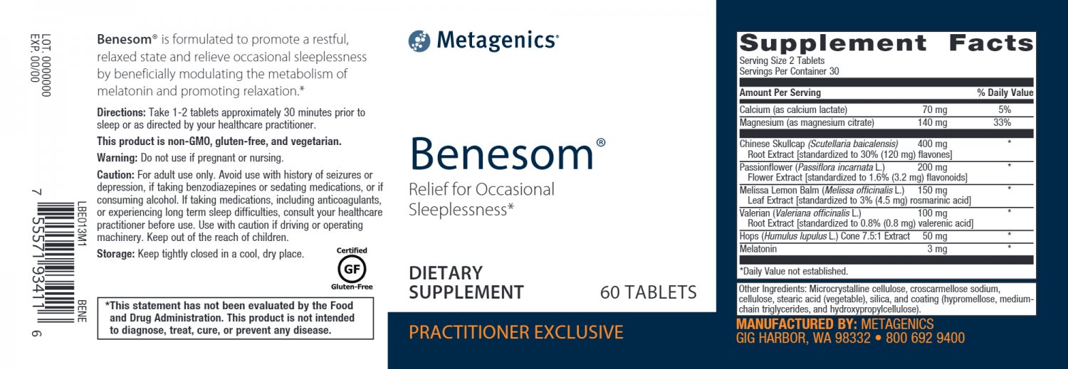 Metagenics Benesom 60 tablets - 14 B Day Ship
