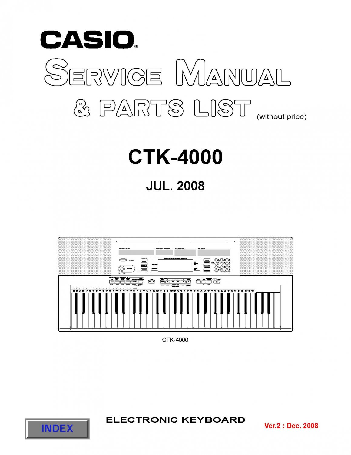 Casio CTK-4000 Ver.2 Electronic Keyboard Service Manual SBTCS2615 ...