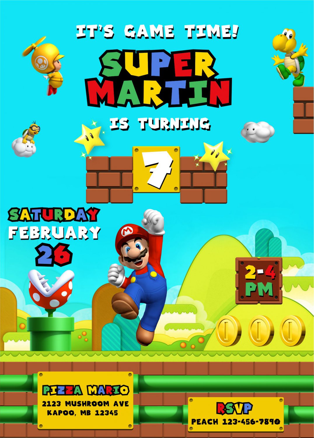Mario Invitation, Mario Invitations, Super Mario Invitation, Super ...