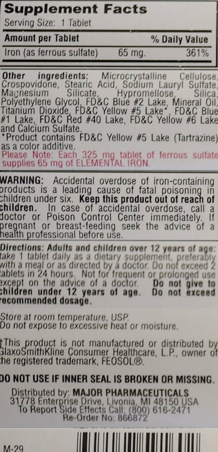 FeroSul 325mg (5GR) Ferrous Sulfate Coated Easy-To-Swallow, 100 Tablets ...