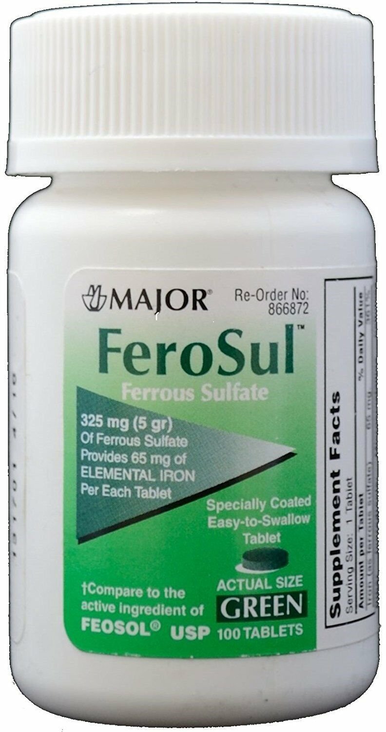 FeroSul 325mg (5GR) Ferrous Sulfate Coated Easy-To-Swallow, 100 Tablets ...