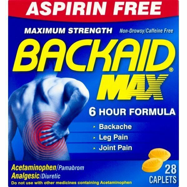 Backaid Max Maximum Strength Caplets Non Drowsy Acetaminophen 28 Count ...