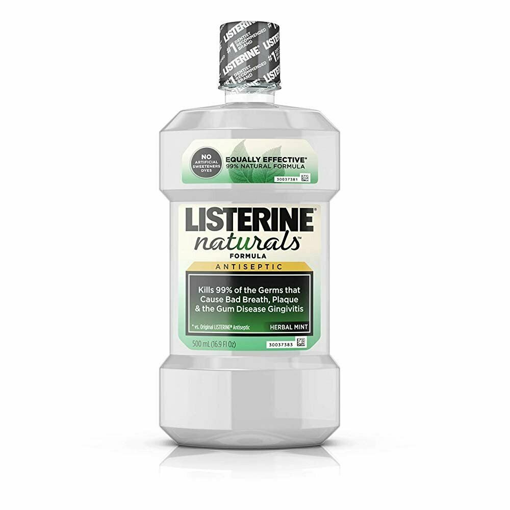 Listerine Antiseptic Mouthwash 99% Natural Formula Herbal Mint, 16.90 ...