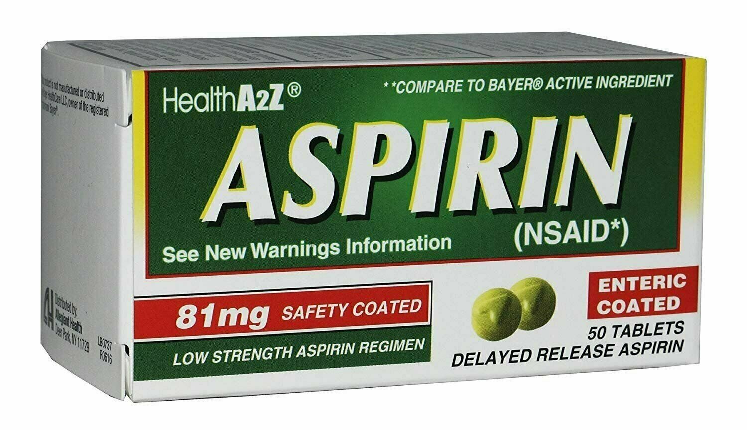 HealthA2Z Aspirin 81mg Low Strength Regimen Enteric Safety Coated, 50 ...