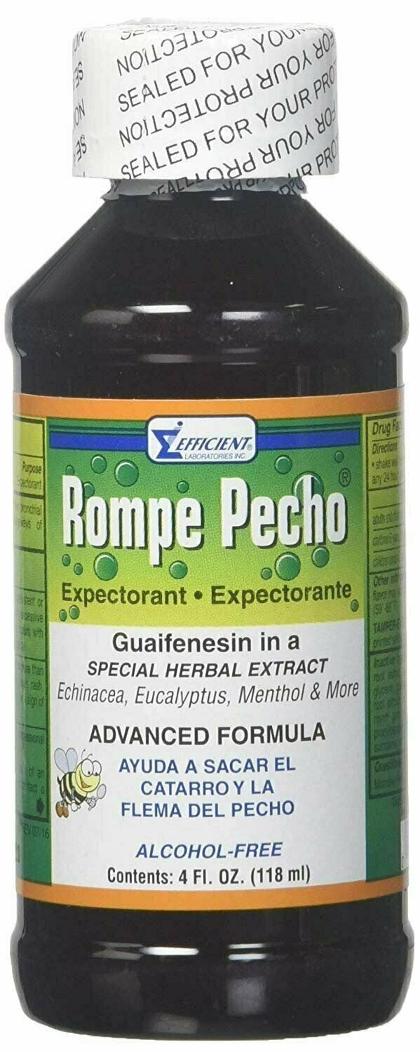 Rompe Pecho Cough Syrup Expectorant Guaifenesin Alcohol Free, 4 oz, 3 Pack