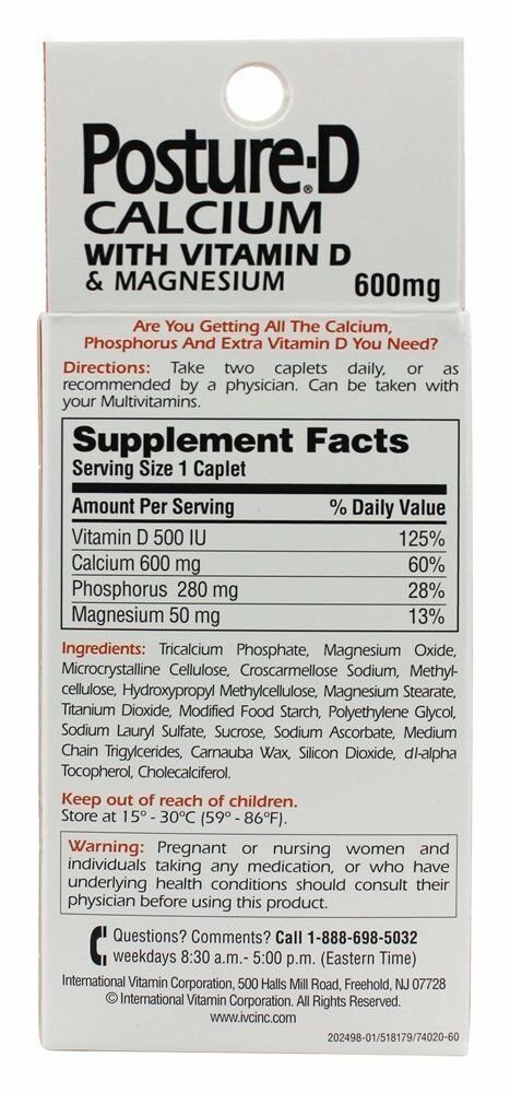 Posture-d Calcium Supplement With Vitamin D600mg-60ea, Bulk Pack of 6