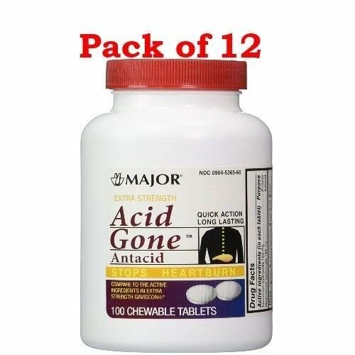 Major Acid Gone Antacid Chewable, Extra Strength Tabs, 100/Bottle (Bulk ...