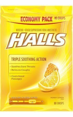 Halls Menthol Cough Drops Triple Soothing Action Honey-Lemon 80 Ea (Bulk Pack of 3)