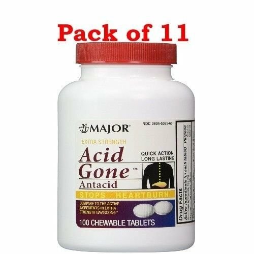Major Acid Gone Antacid Chewable, Extra Strength Tabs, 100/Bottle (Bulk ...