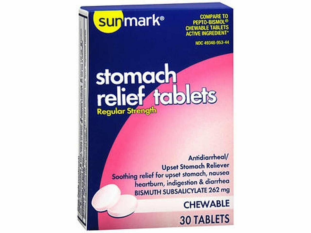 Antidiarrheal Upset Stomach Pain Relief Chewable Tablets 30 Count, 5 Pack