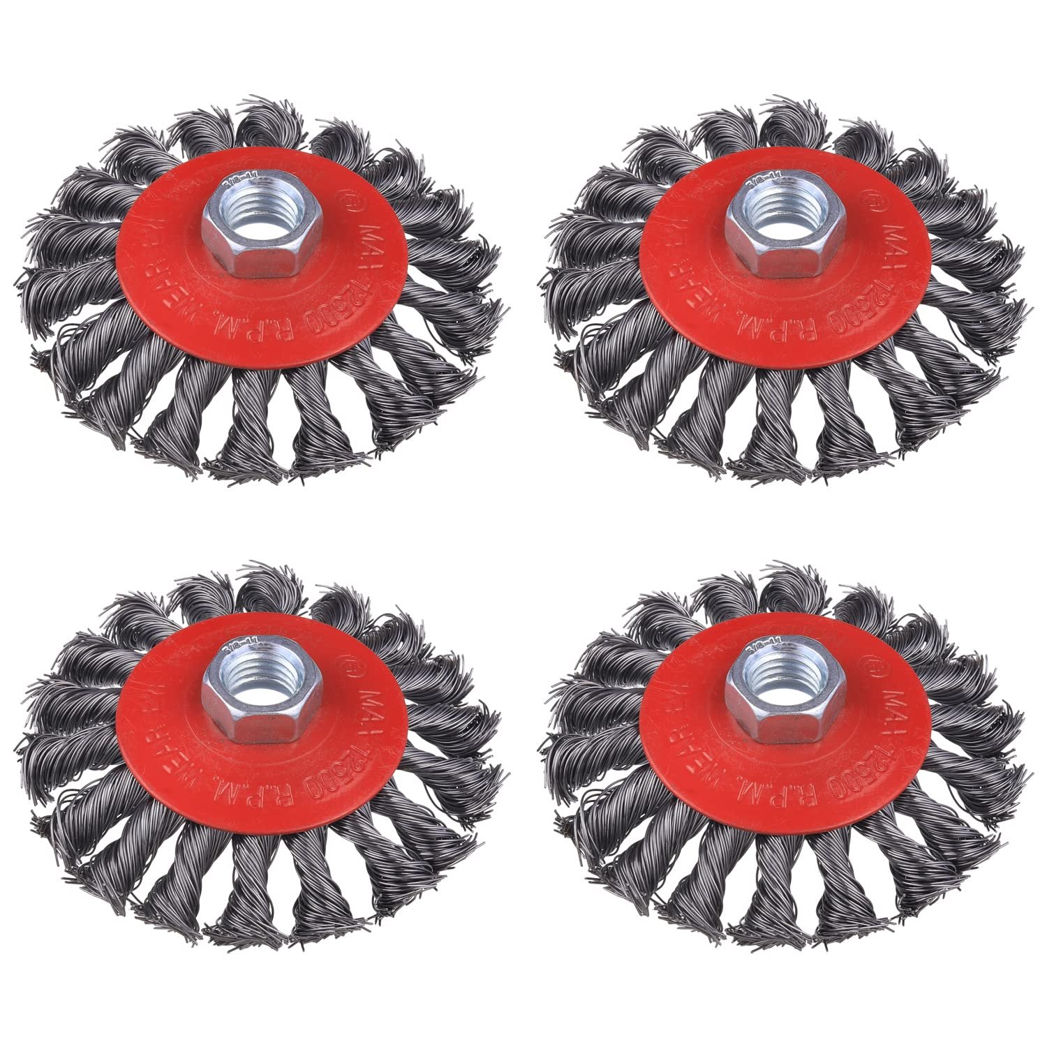 4 Pack 4 Inch Twist Knotted Wire Wheel Brush for Angle Grinder with 5/8 ...
