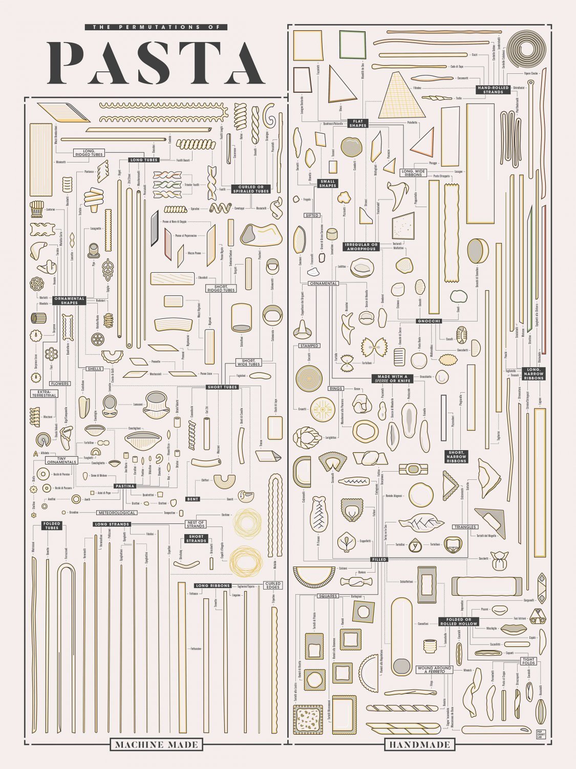 Different kinds of Pasta shapes Chart 18x28 inches Poster Print