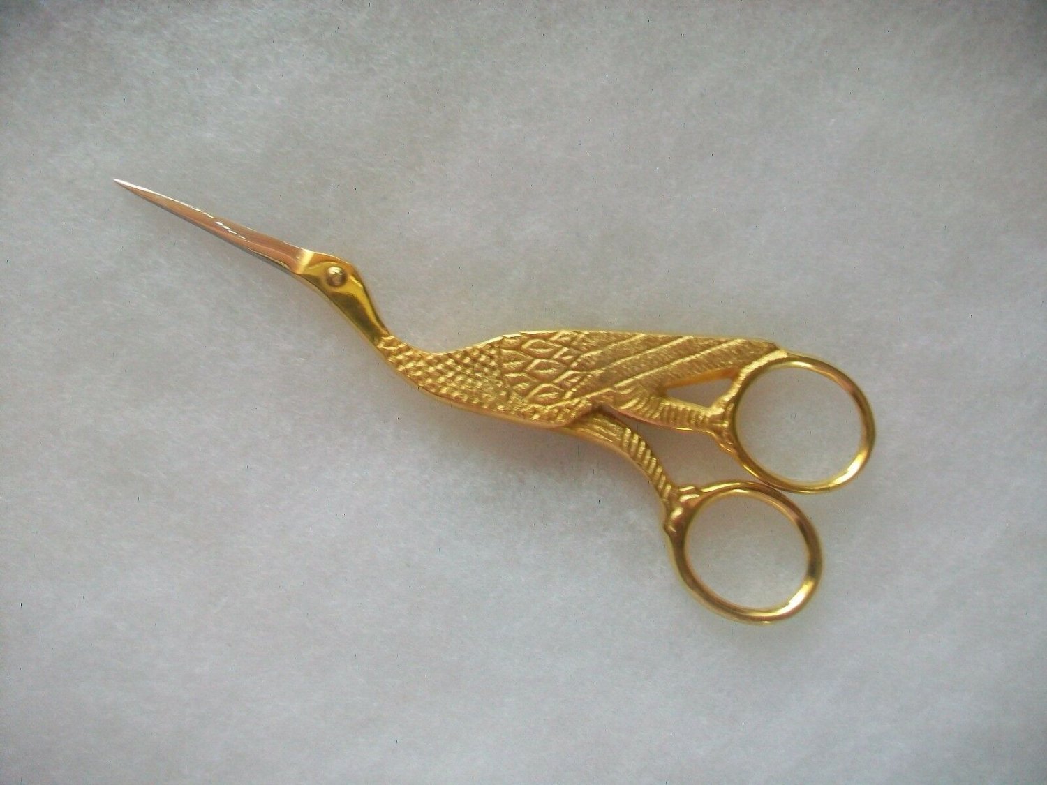 Giant Stork Scissors 6 1/2" Gold Plated Stainless Steel Sewing Embroidery