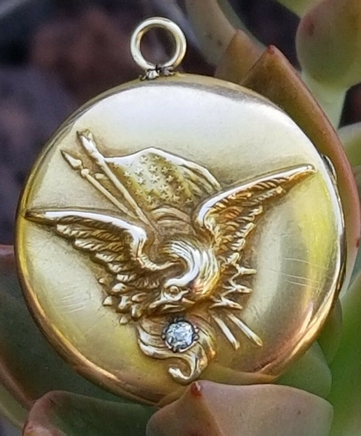 Antique Art Nouveau 14k Gold Diamond Eagle Photo Locket Pendant-Estate ...