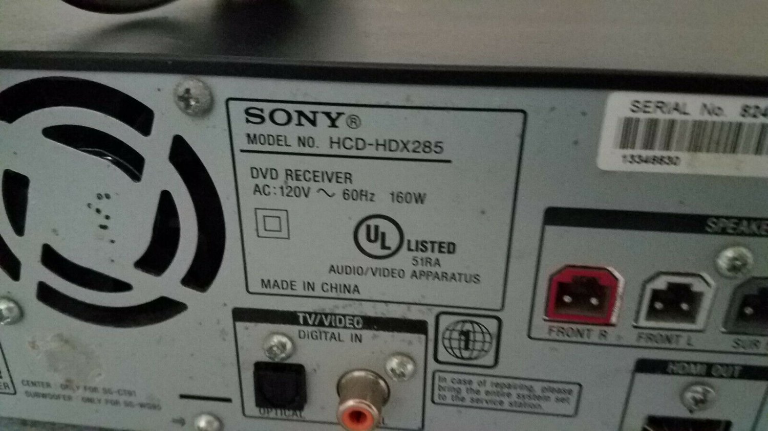 ⭐Sony 5-DVD/CD 5.1Ch 1000W AM/FM HDMI Home Theater Receiver Amp DAV-HDX285⭐
