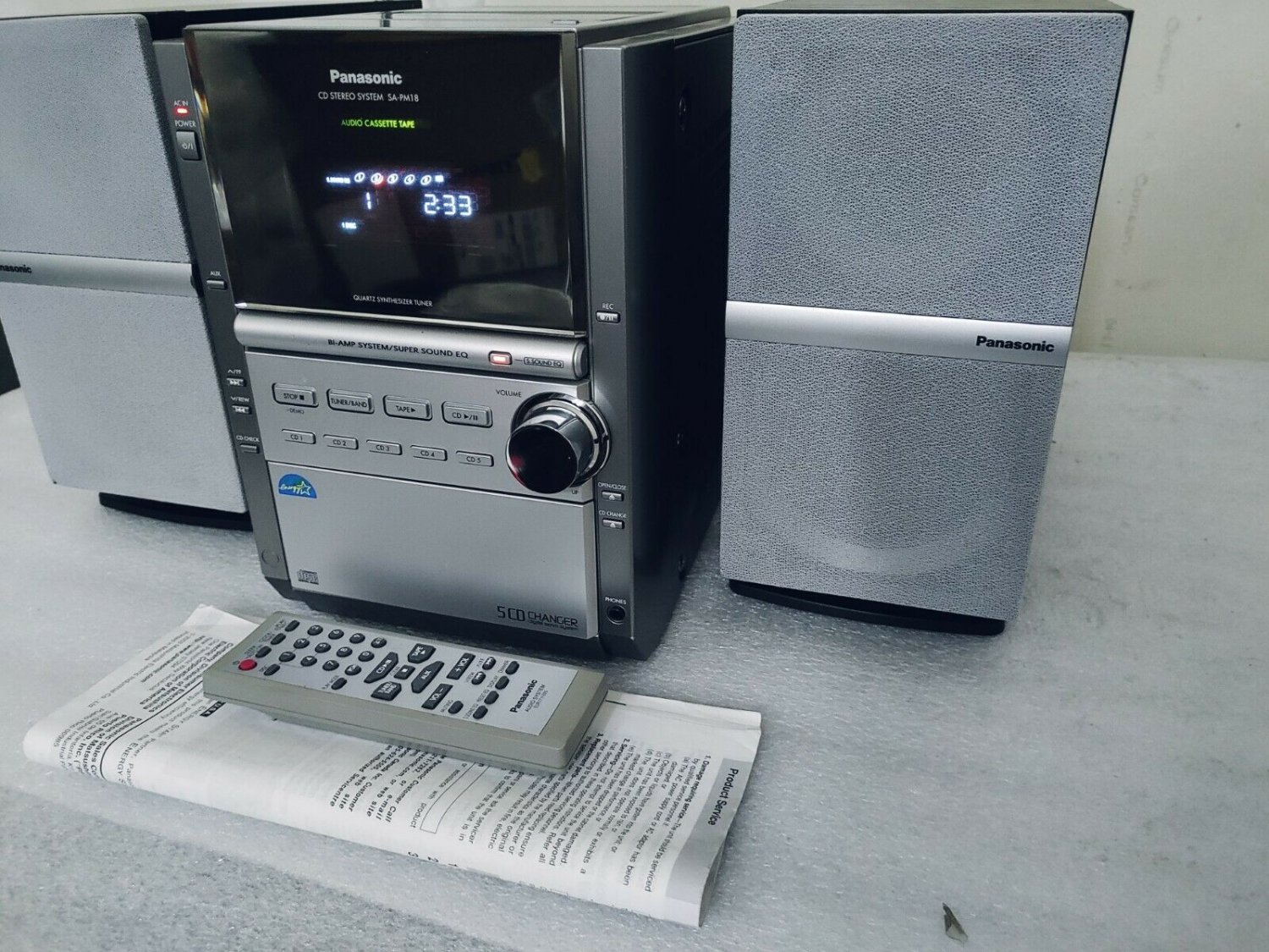 ⭐Panasonic 5-CD AM/FM Cassette TPS Stereo Bi-Amplified System w/Remote SA-PM18⭐