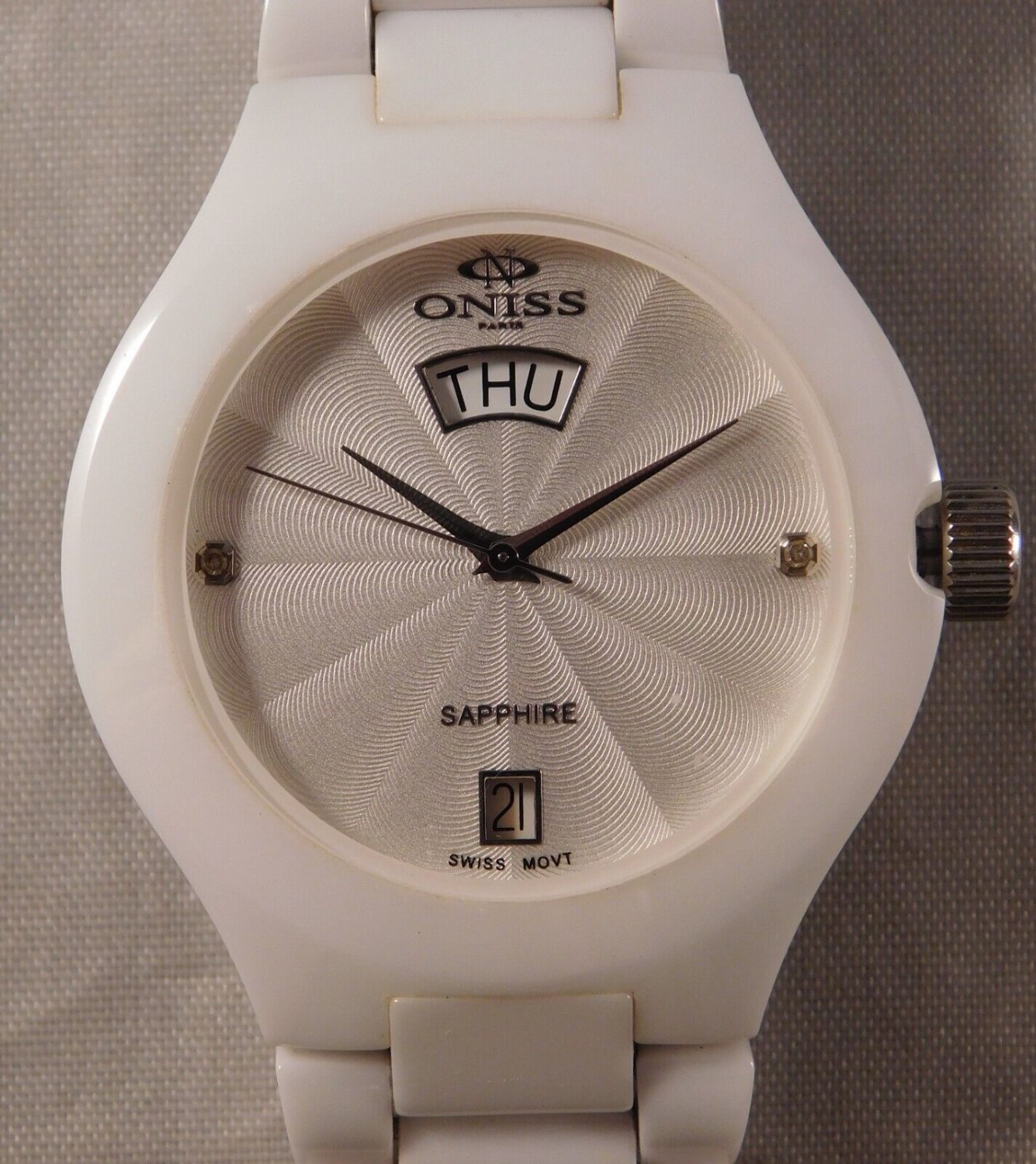 Oniss Paris Elegant Slim White Ceramic Watch With Box, Tag, and Manual ...