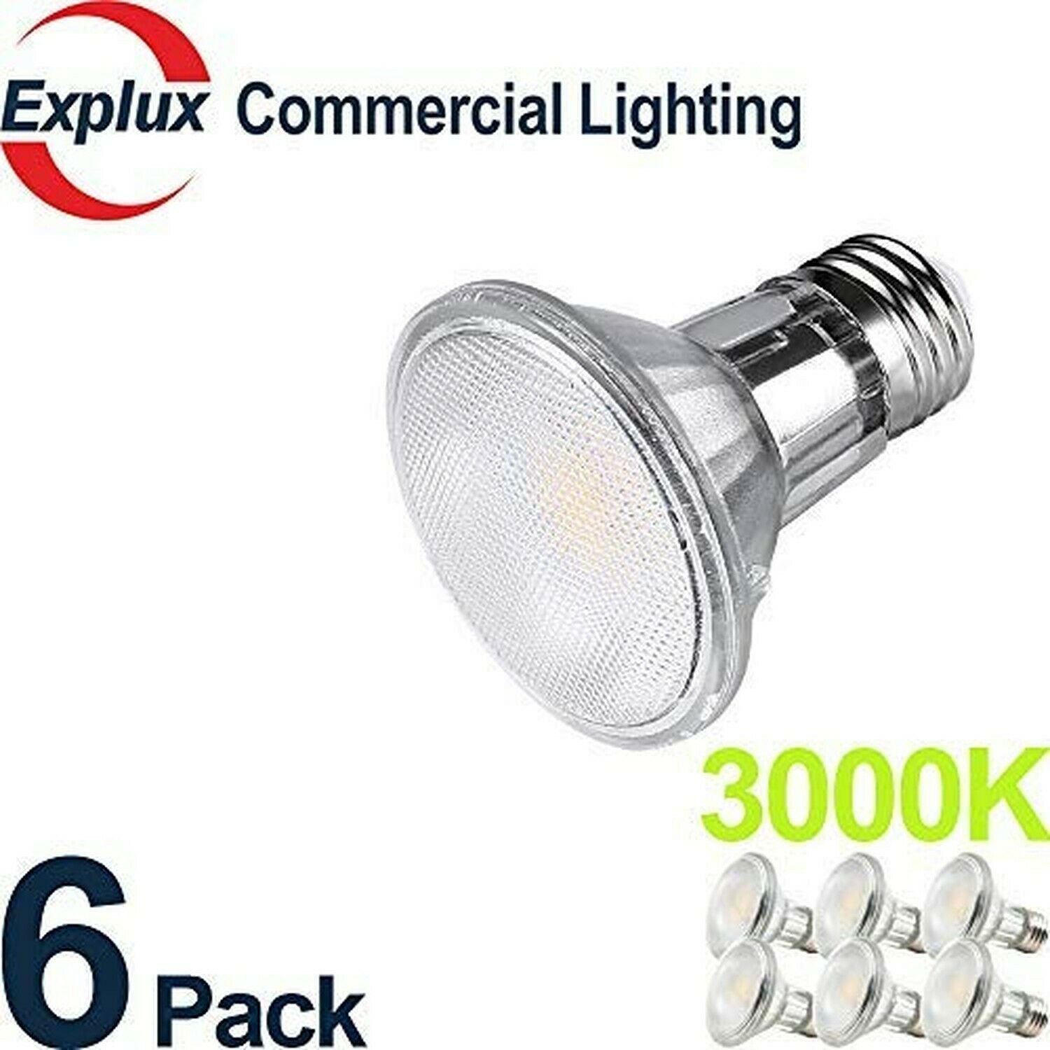 Explux Classic Full-Glass PAR20 LED Flood Light Bulbs, Dimmable, 3000K ...