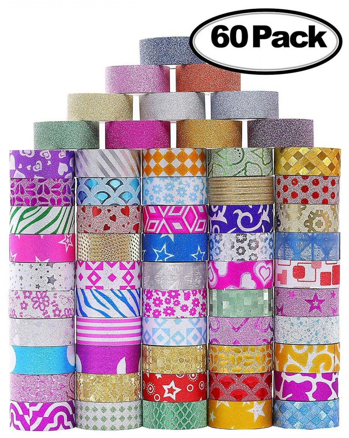 60 Rolls Glitter Washi Tape Set, Washi Masking Decorative Tapes for DIY ...