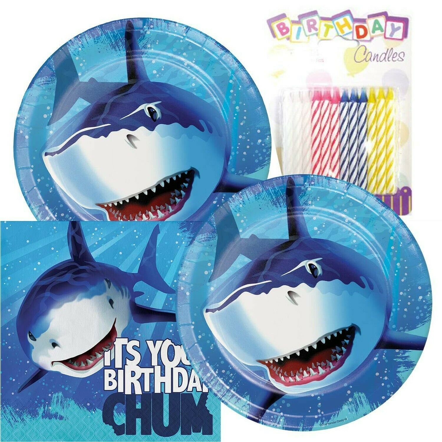 Shark Splash Happy Birthday Theme Plates and Napkins Serves 16 With ...