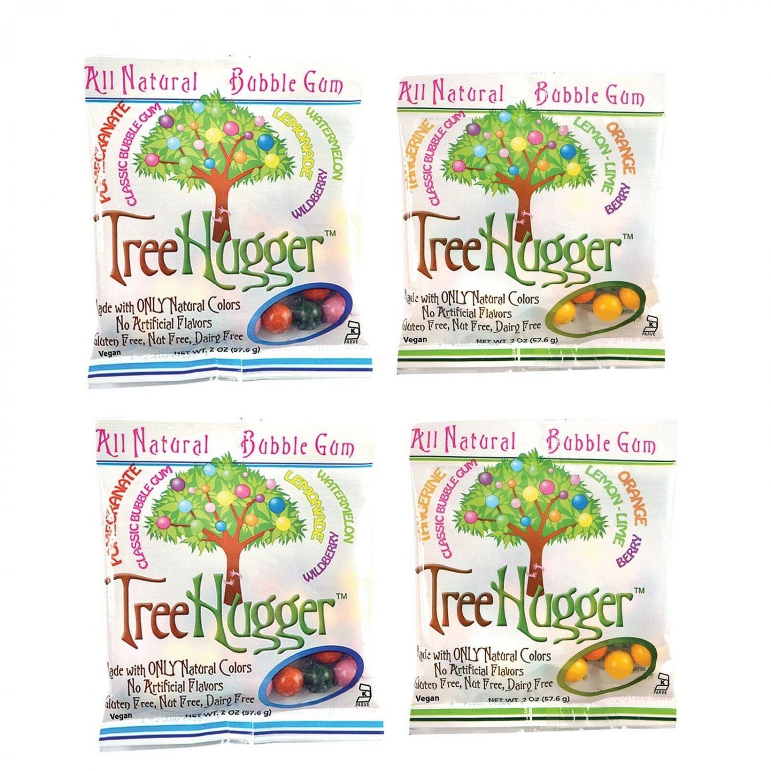 Tree Hugger Bubble Gum - Variety Pack - 2 Oz (4 bags) Variety 4 Pack (Bags)