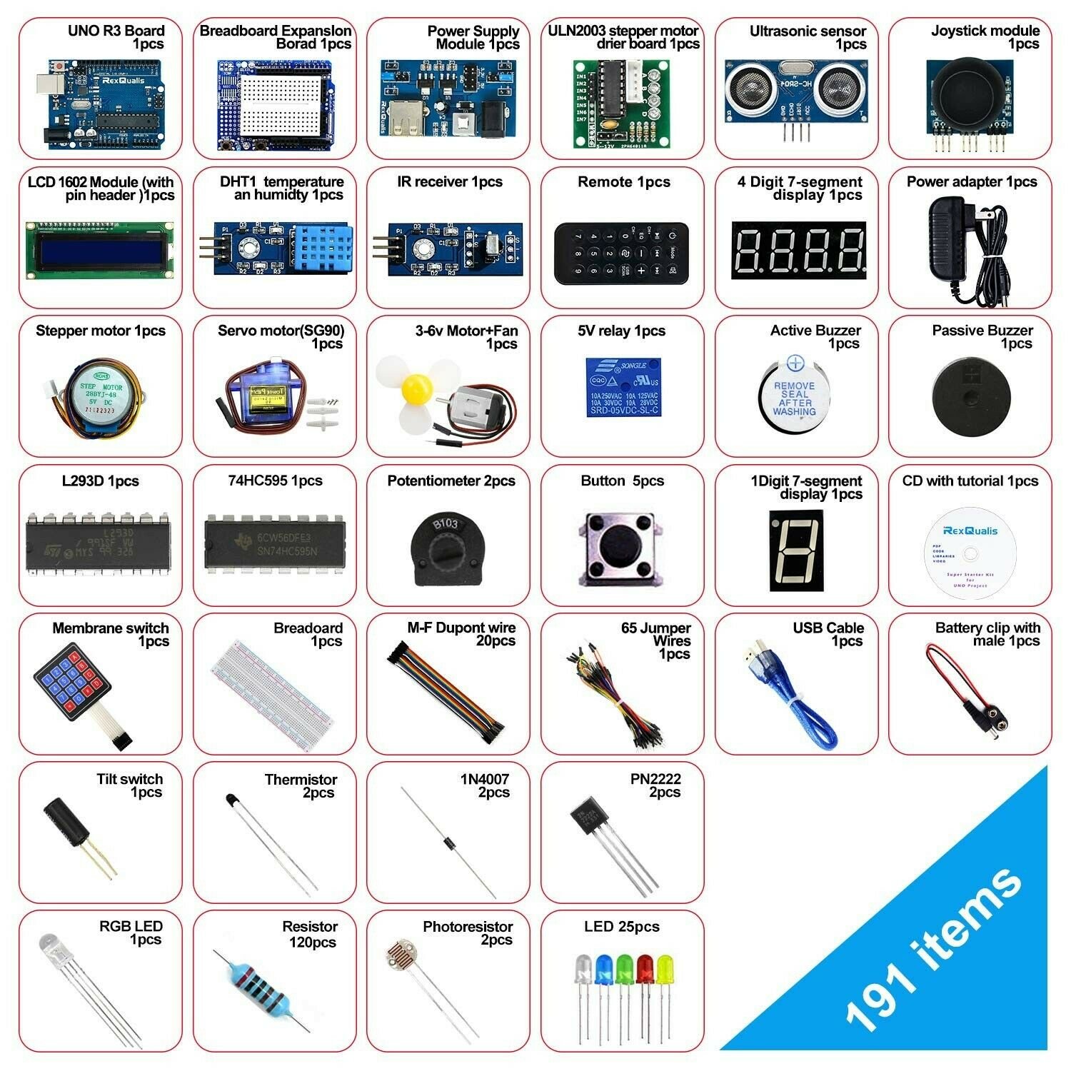 REXQualis Arduino UNO R3 Starter Kit with Detailed Tutorial for Arduino