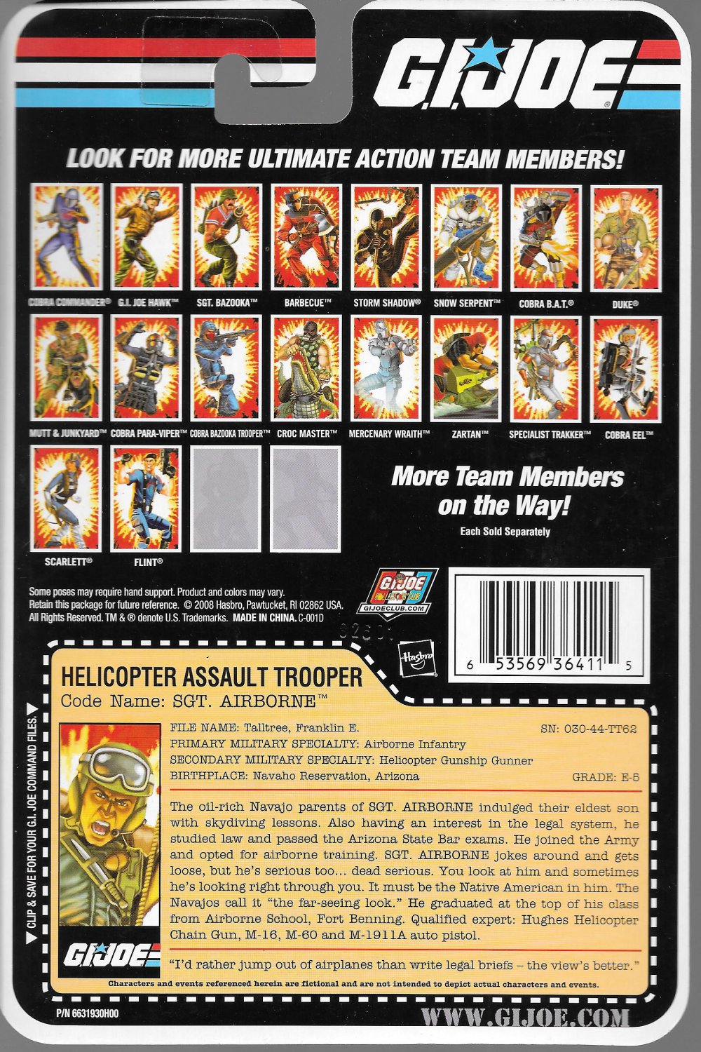 G.I. JOE CARD BACK SGT. AIRBORNE