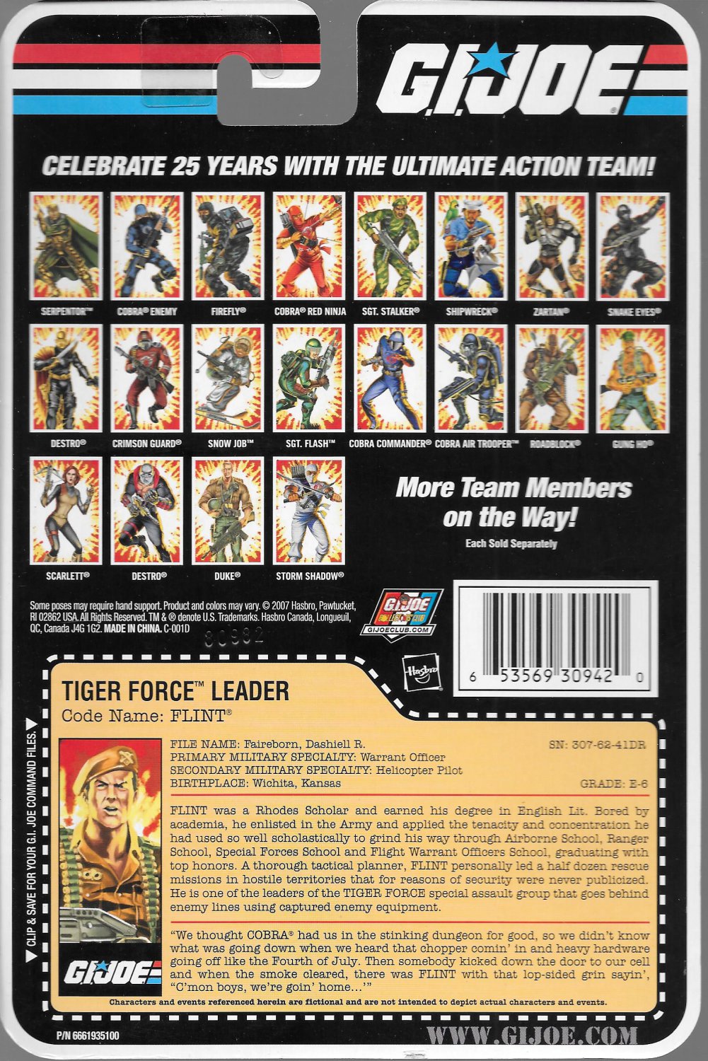 G.I. JOE CARD BACK TIGER FORCE LEADER FLINT