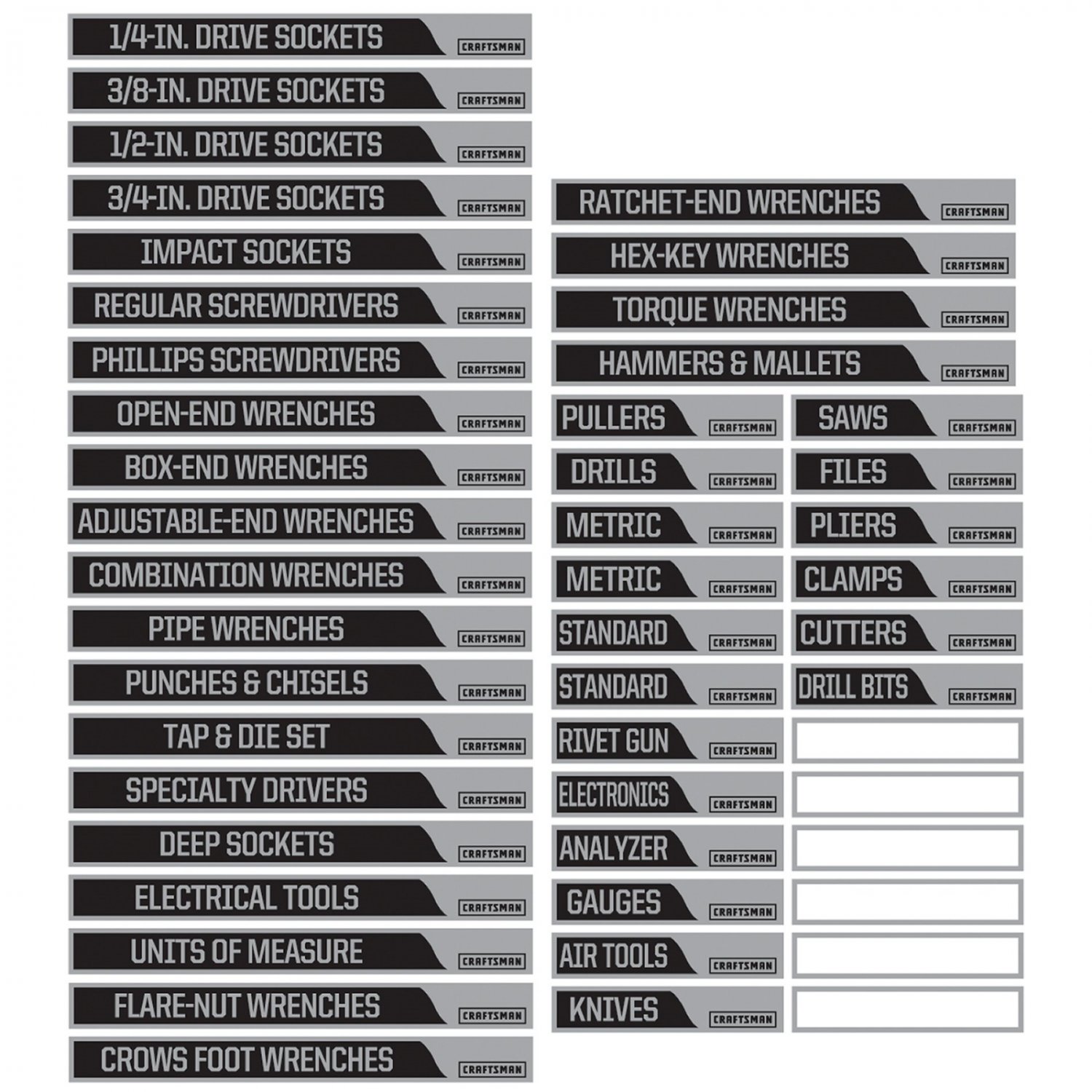 Craftsman Magnetic Tool Box Labels - Pack of 48 - Made in the USA