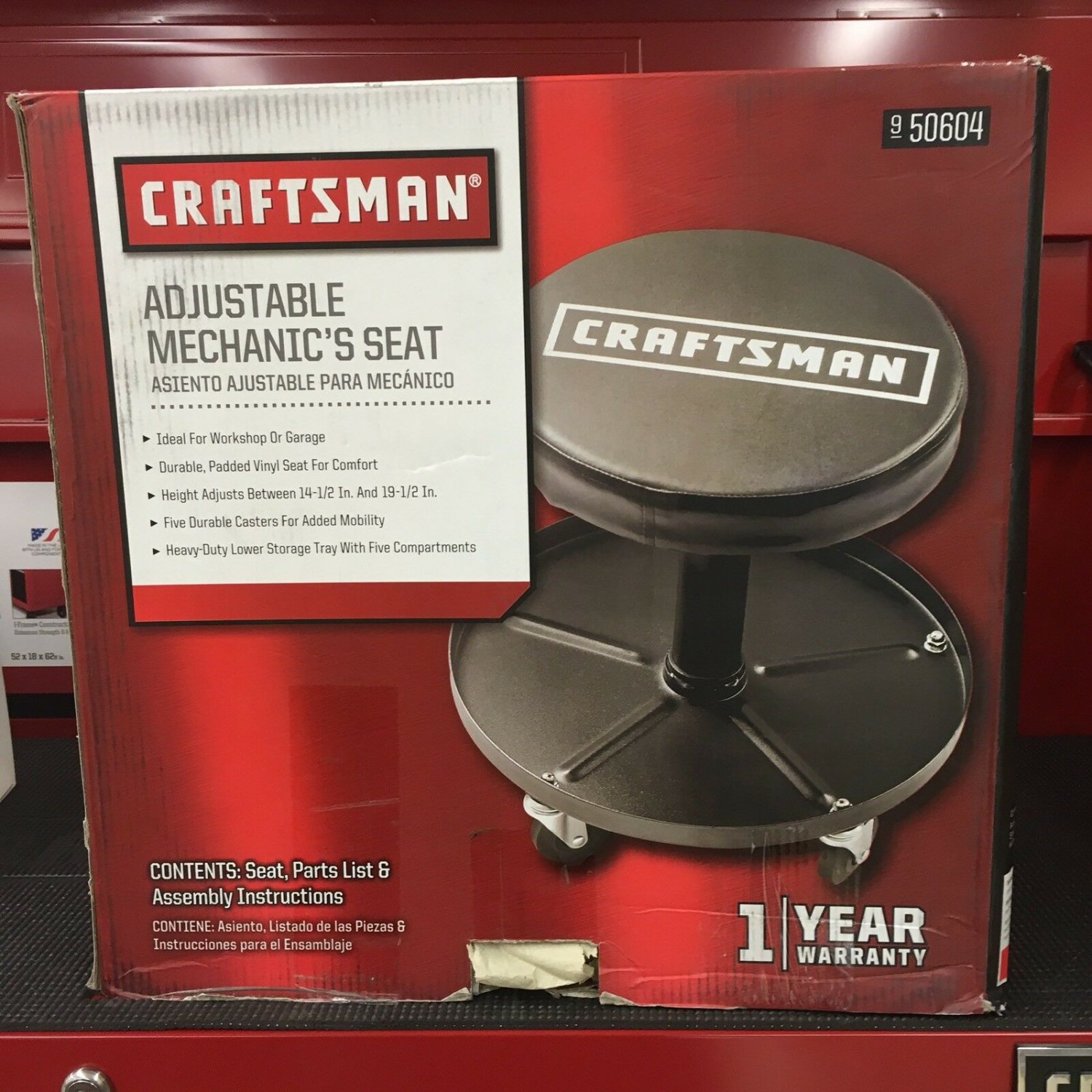 Craftsman Adjustable Pneumatic Mechanics Swivel Seat Garage Stool