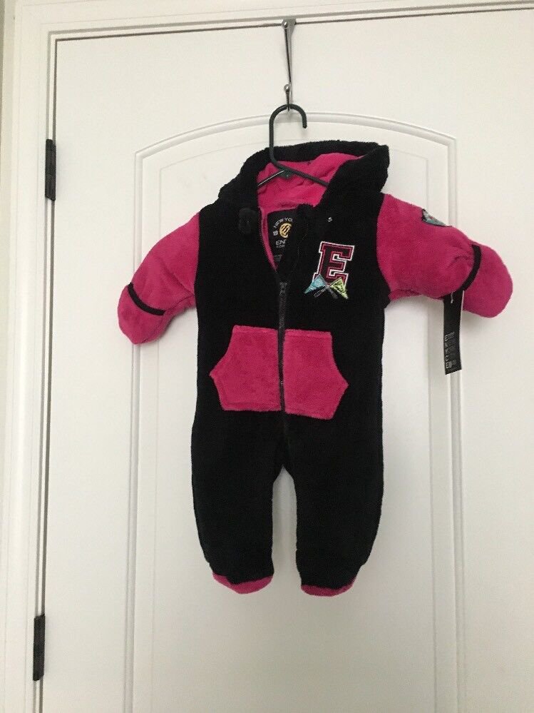 One Piece Enyce Fleece Snowsuit Pram Baby Girl's Size 0/3 Months Pink Black