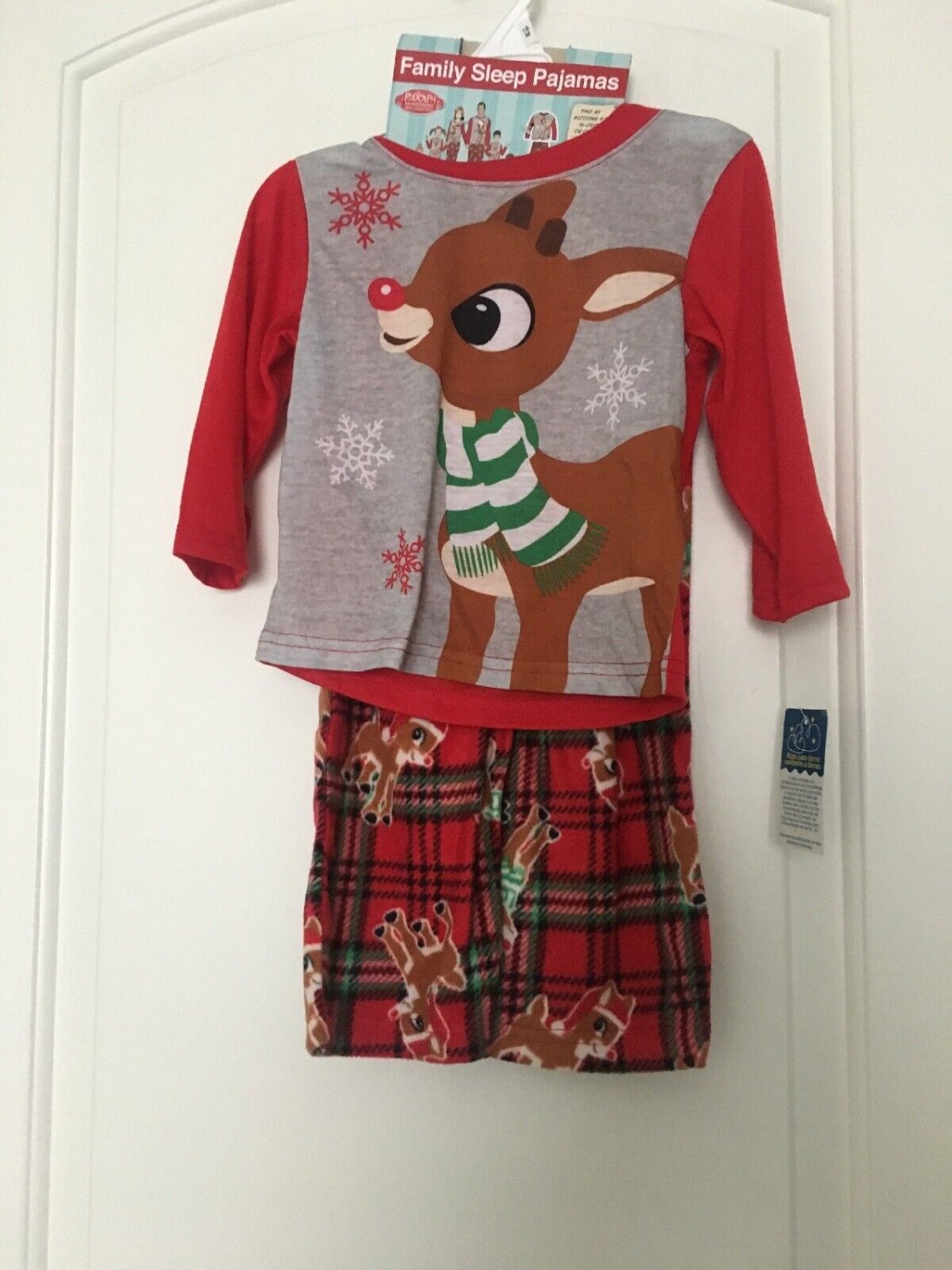 Rudolph the Red Nosed Reindeer Sleep Top & Plaid Bottoms Pajama Set Sz ...