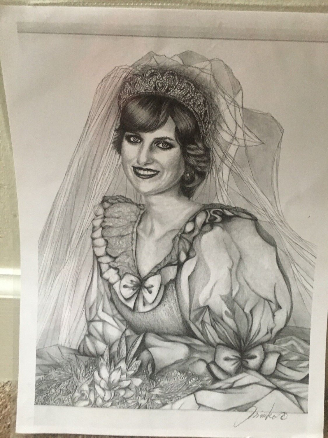 Princess Diana of Wales Pencil Drawing Portrait Sketch Art Black & White