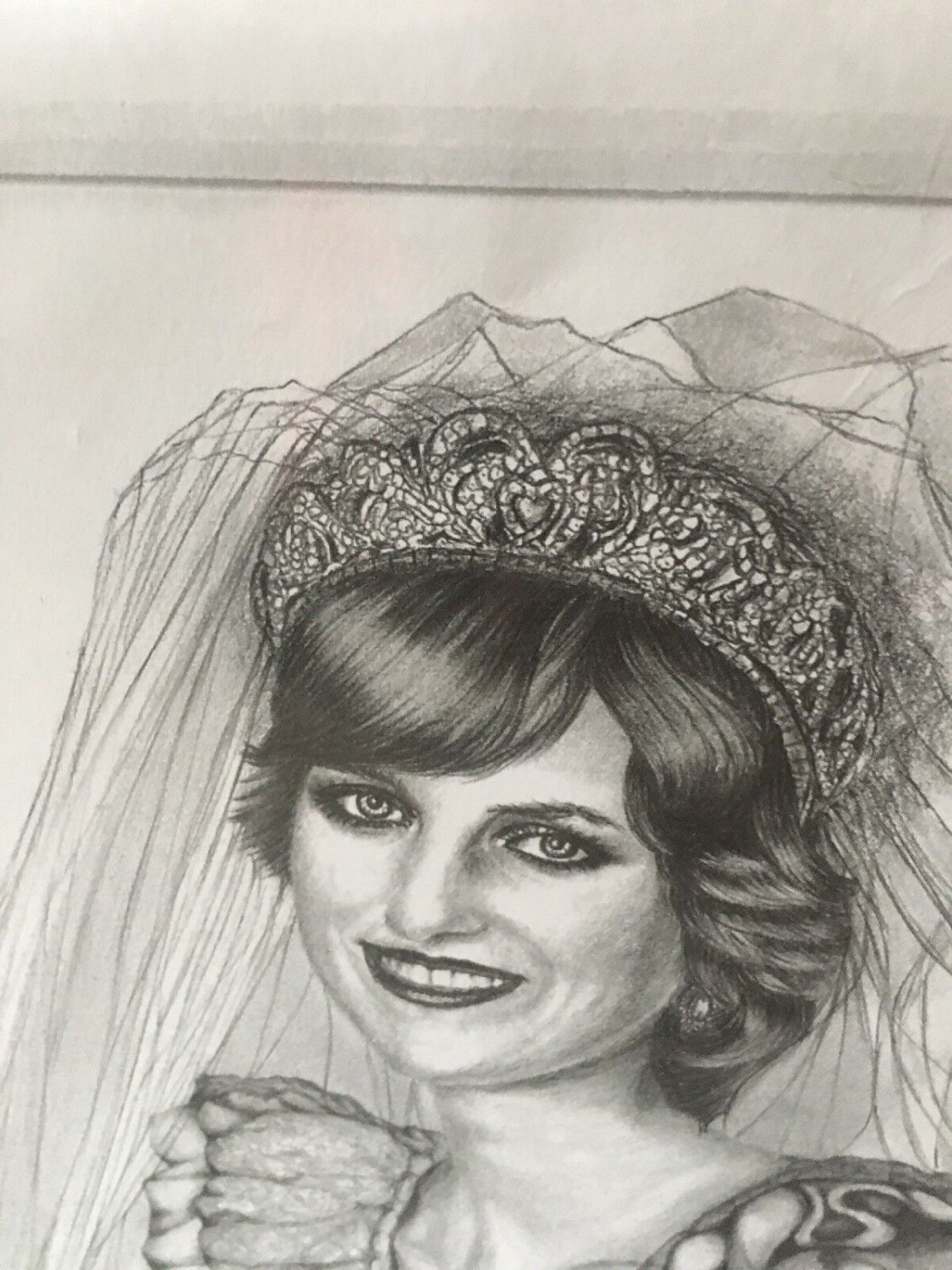 Princess Diana of Wales Pencil Drawing Portrait Sketch Art Black & White