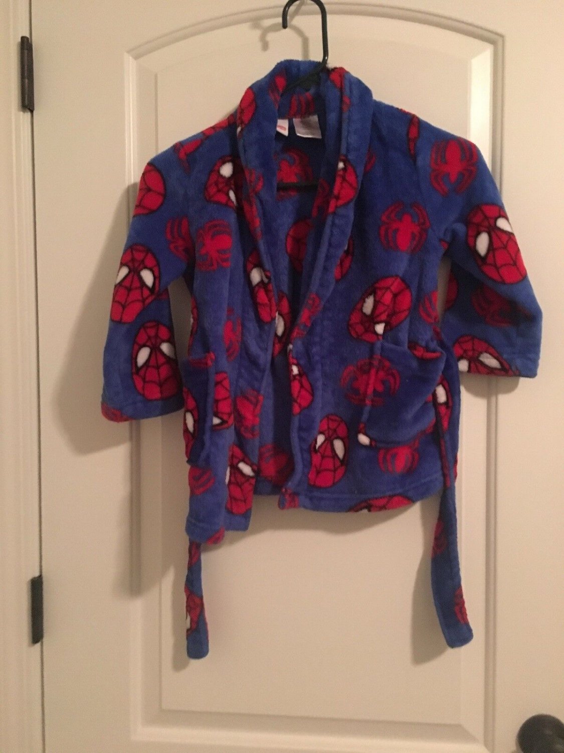 Marvel Spiderman Boys Bath Robe Belted Robe Size 4/5 Blue Red