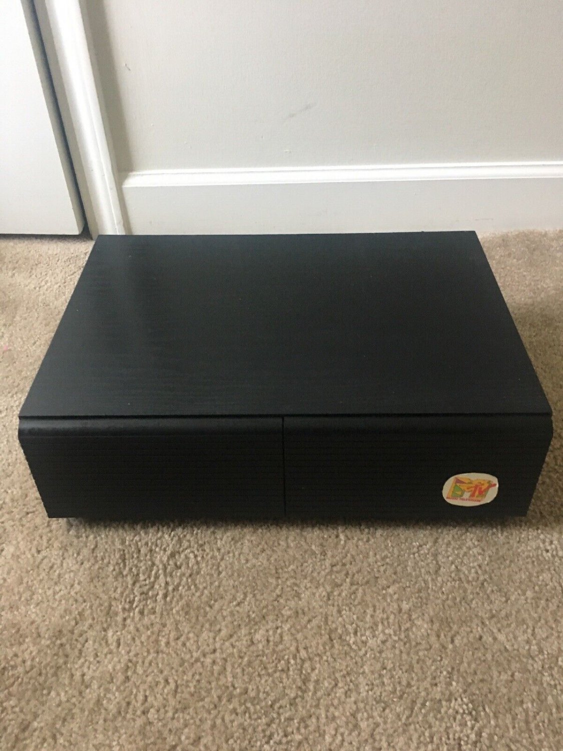 Vtg Faux Wood VHS Tape Holder Storage Cabinet Holds Up To 18 Tapes Black