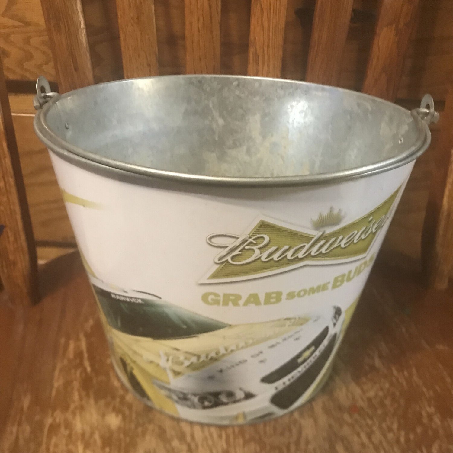 Vintage Budweiser Beer Bucket Grab Some Buds Collectible Tin Football Games