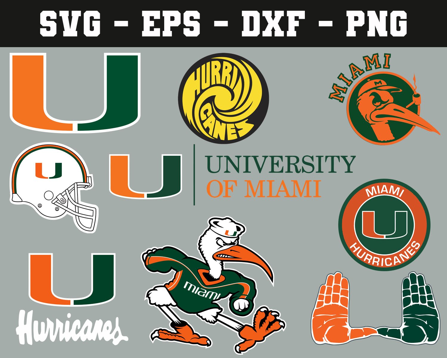 Miami Hurricanes Football Bundle Logo SVG for Cutting with Cricut