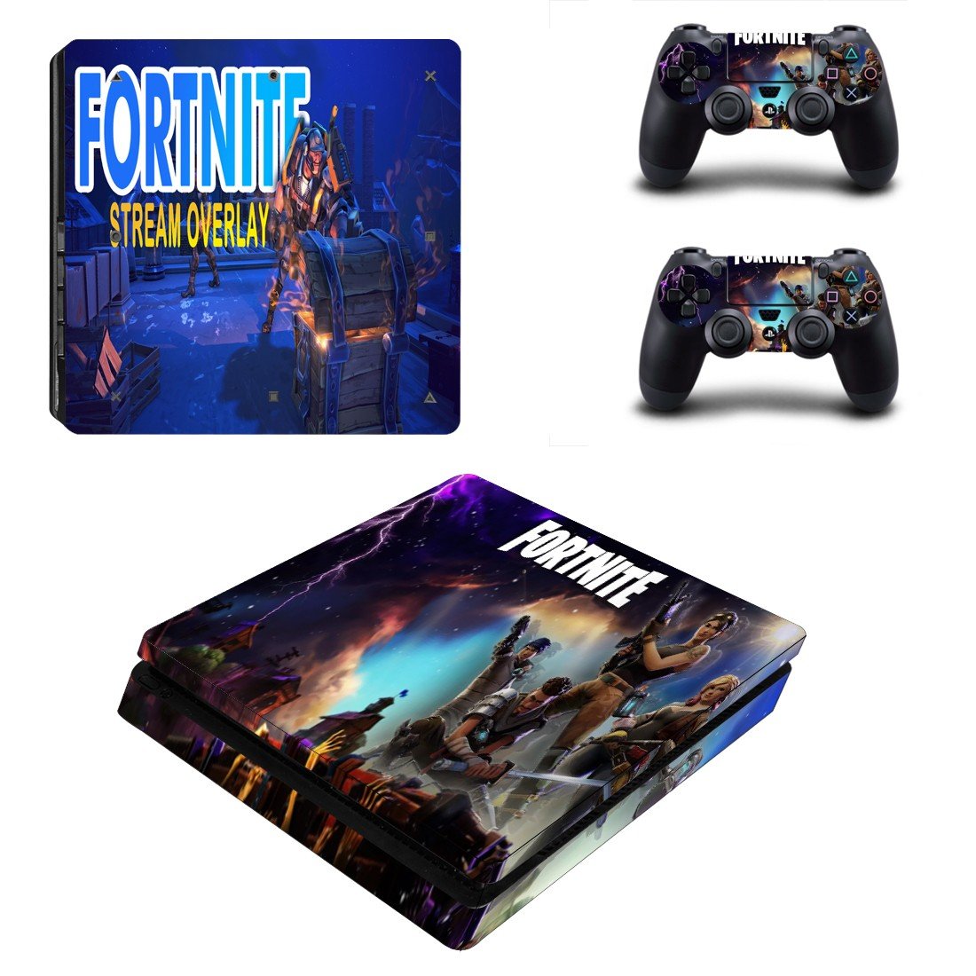 Fortnite stream overlay decal skin for PS4 Slim Console & Controllers