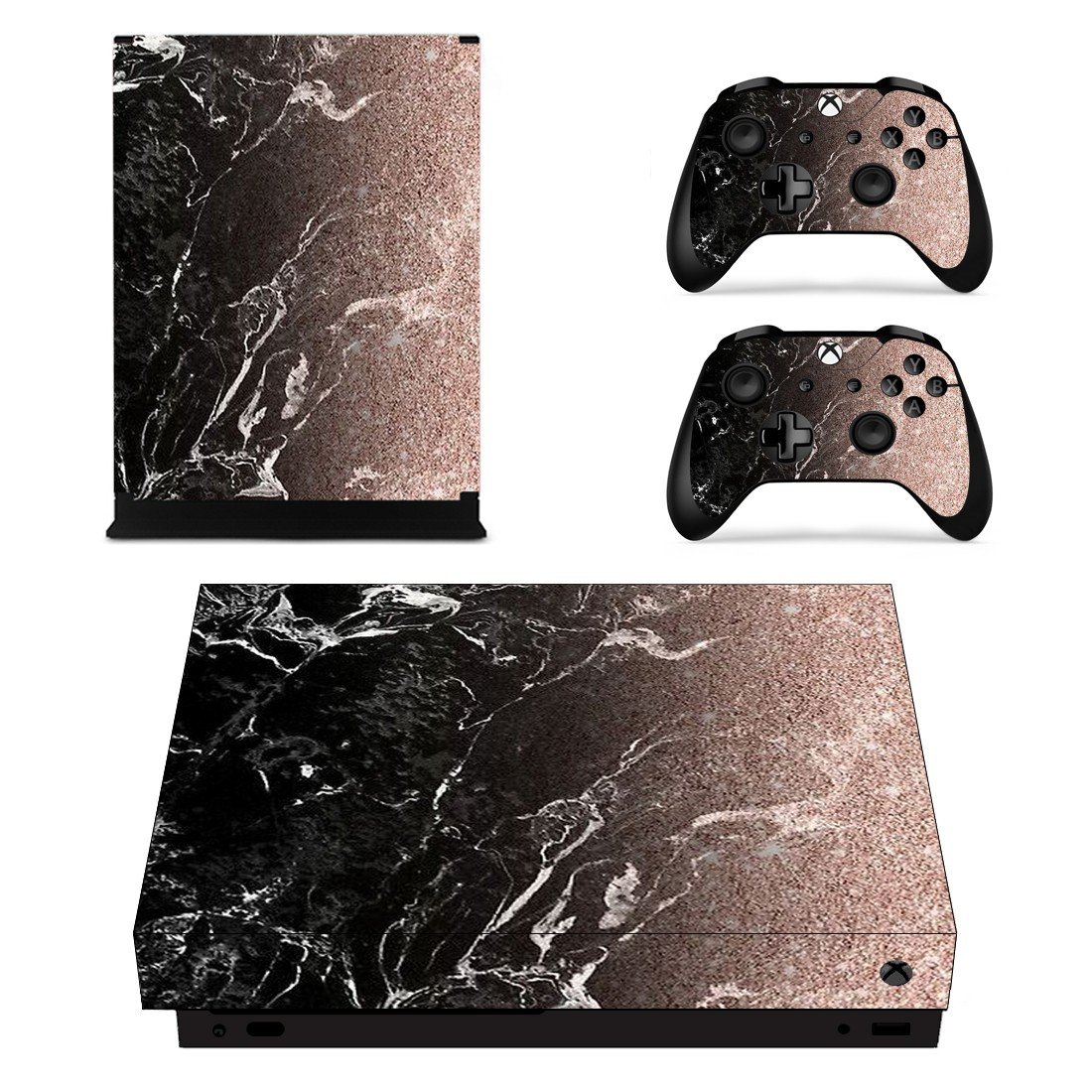 Black Rose gold marble decal skin for Xbox one X Console & Controllers