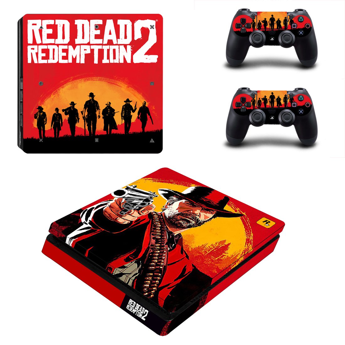 Red Dead Redemption 2 decal skin for PS4 Slim Console & Controllers