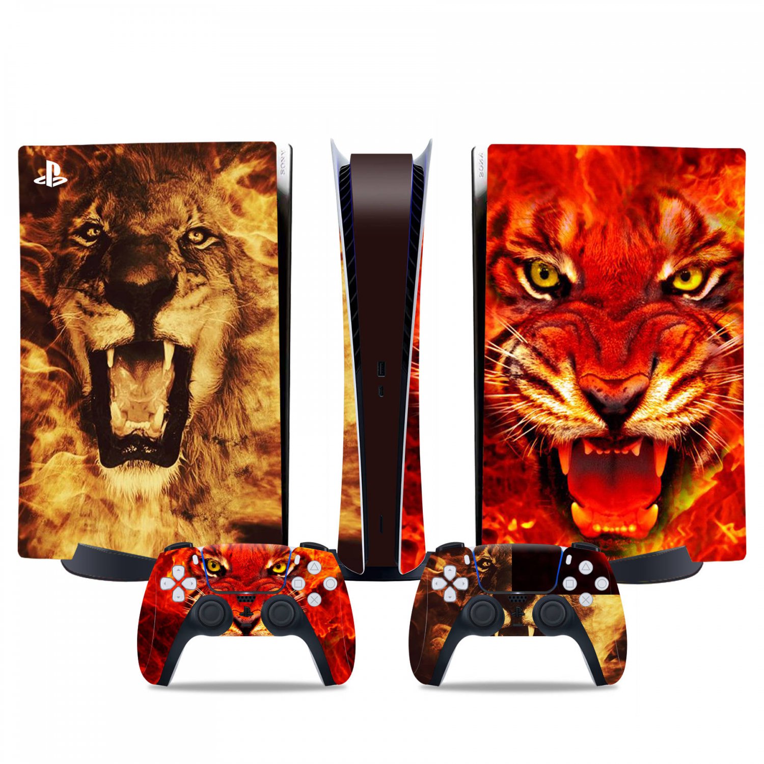 Lion Tiger decal skin for PS5 digital Console & 2 Controllers