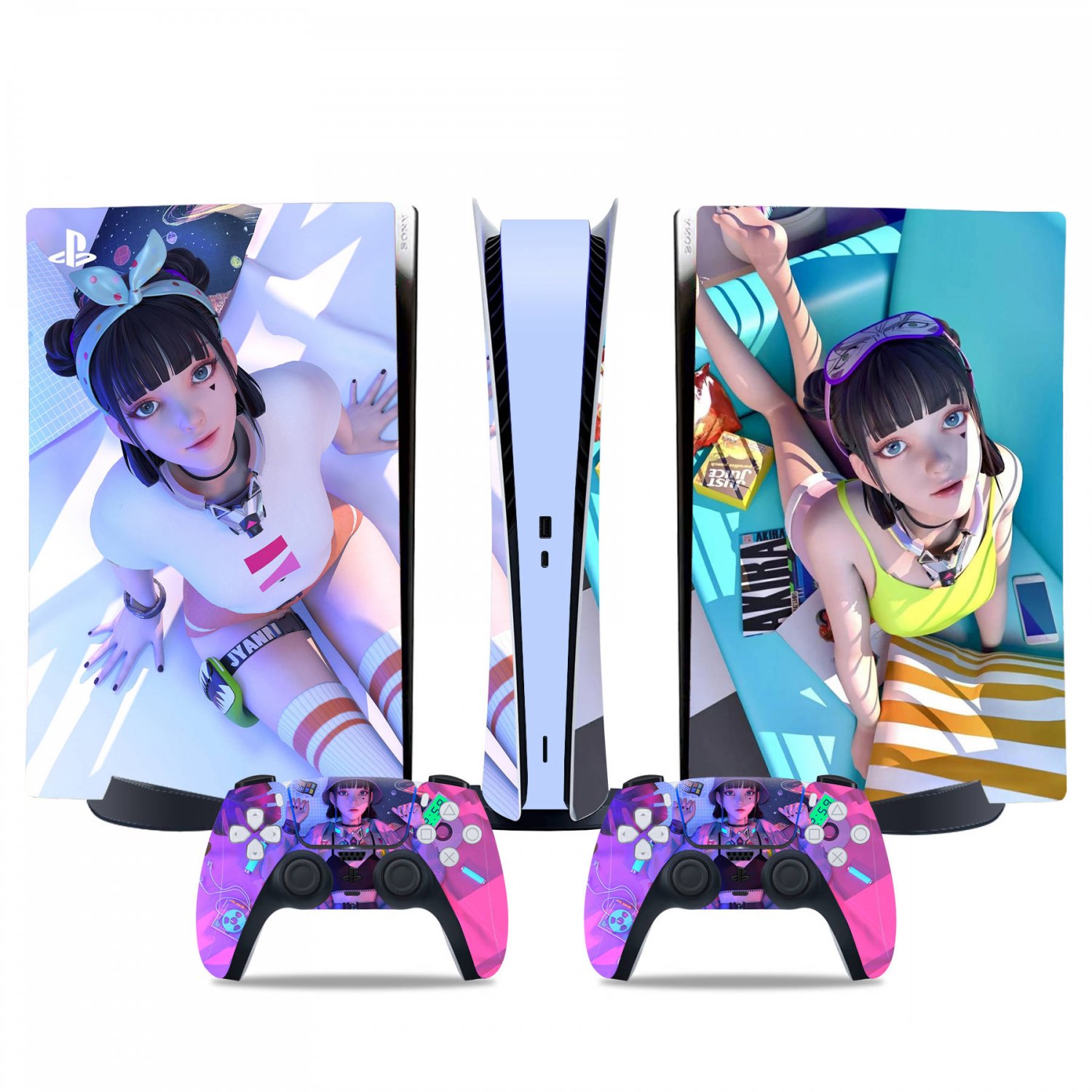 Anime Girl decal skin for PS5 digital Console & 2 Controllers