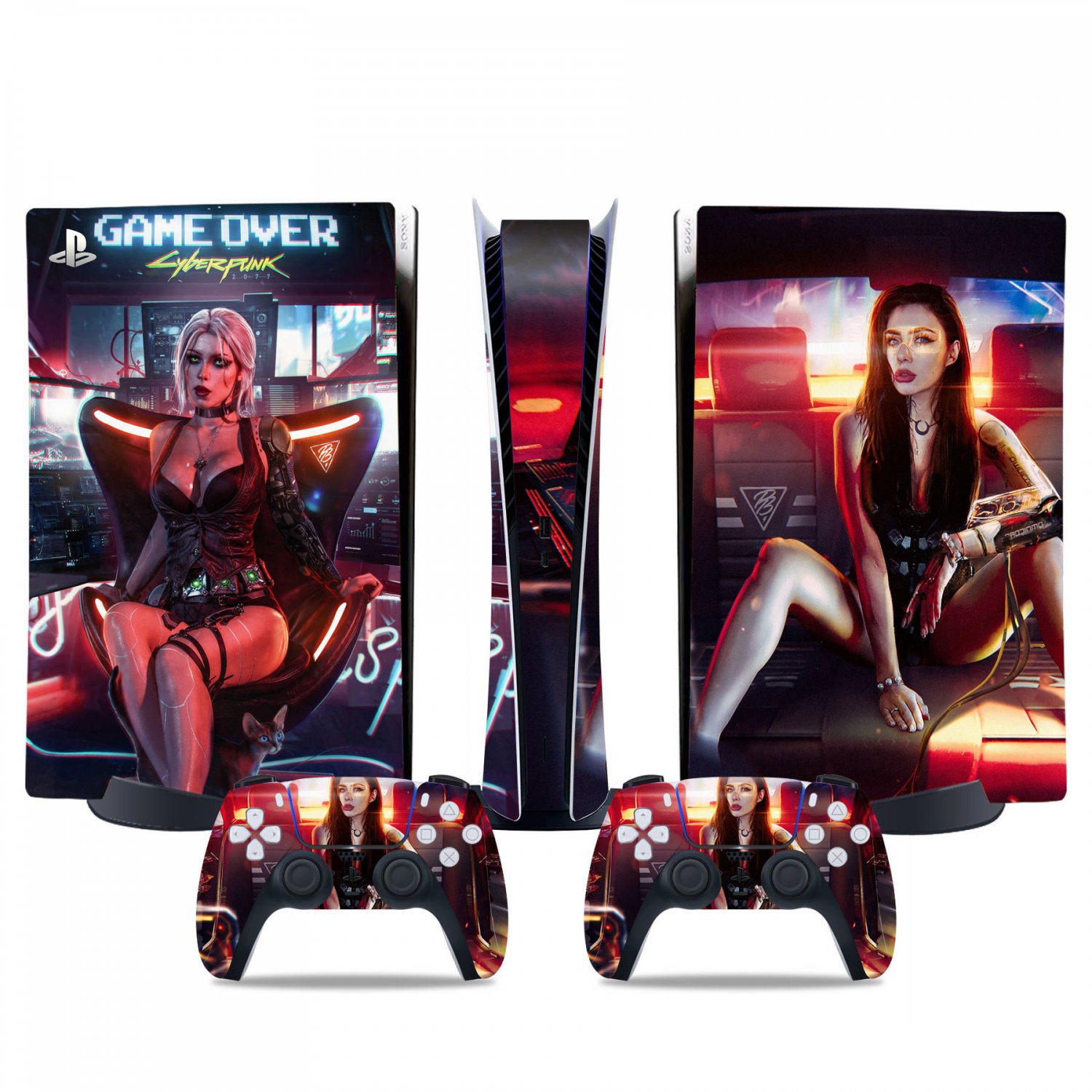Cyberpunk decal skin for PS5 digital Console & 2 Controllers
