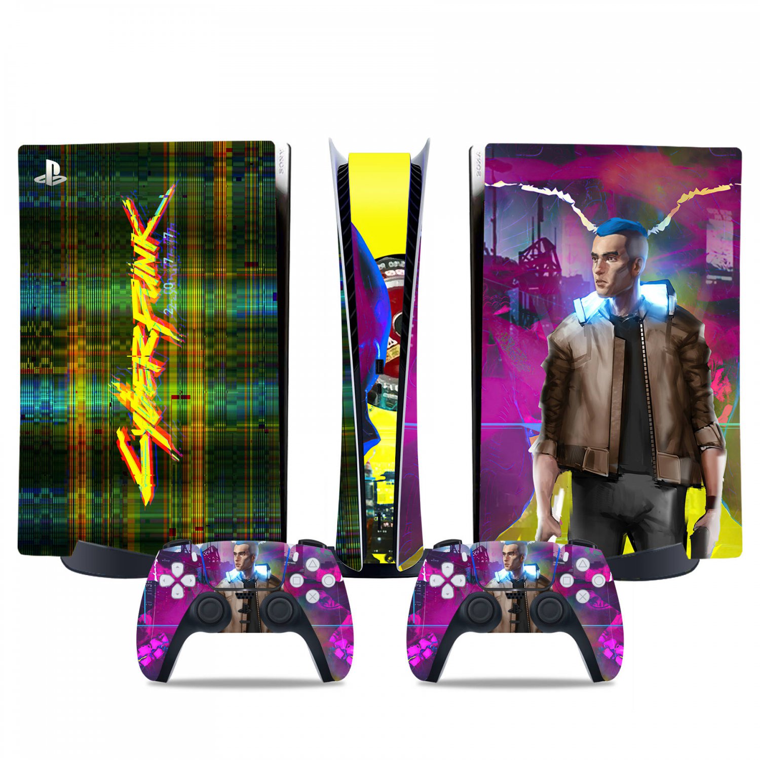 Cyberpunk decal skin for PS5 digital Console & 2 Controllers