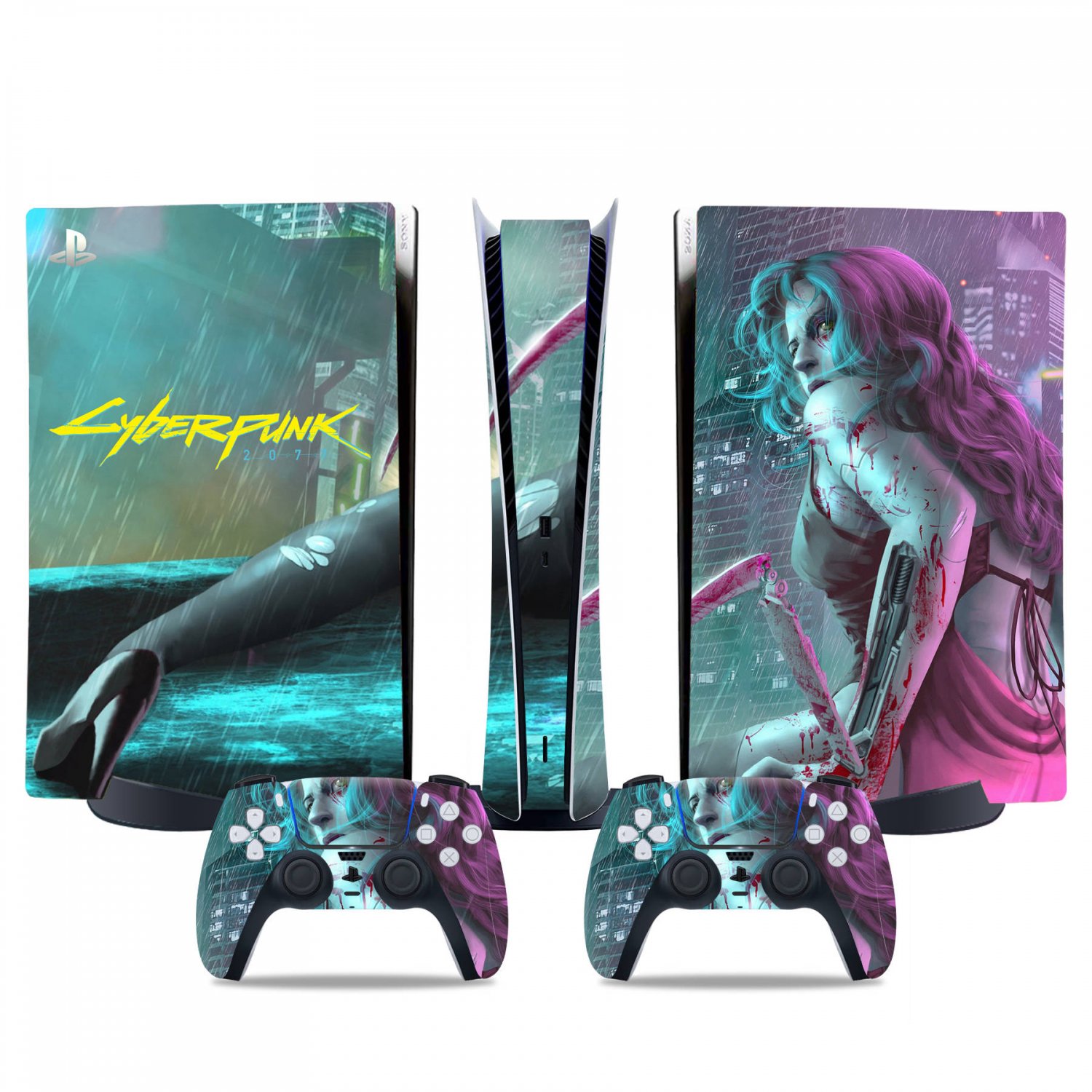 Cyberpunk decal skin for PS5 digital Console & 2 Controllers
